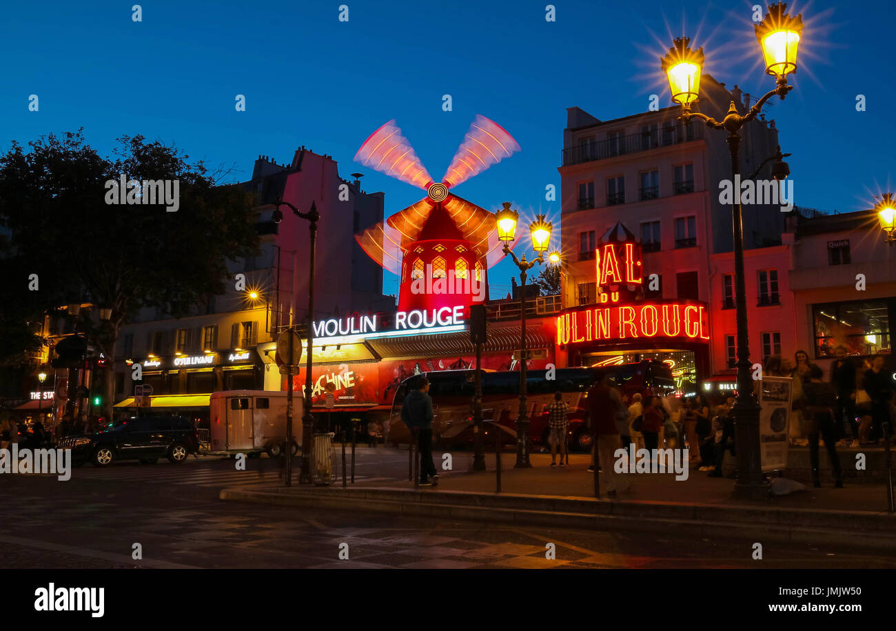The cabaret famous Moulin Rouge at night,Montmartre area, Paris ...