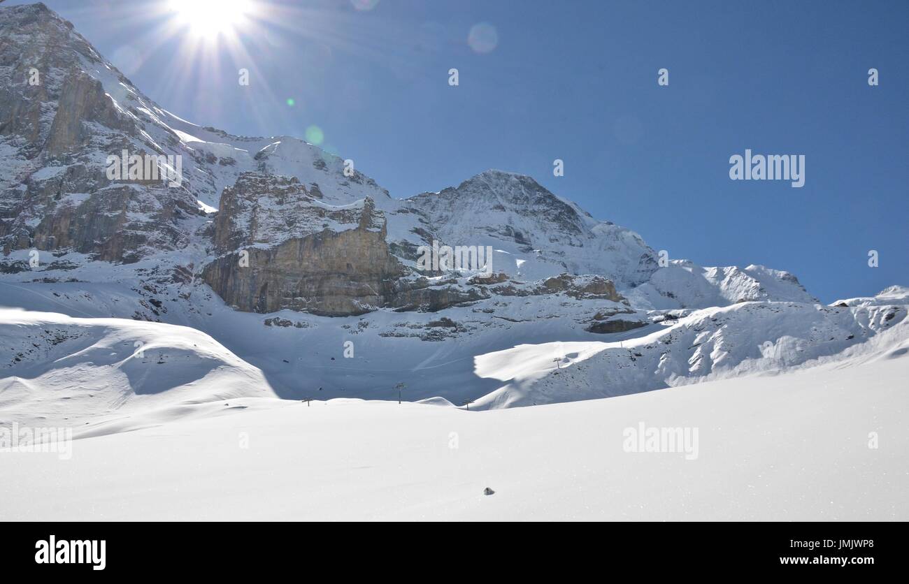 Beautiful snow-covered Swiss Alps - Eiger Stock Photo - Alamy