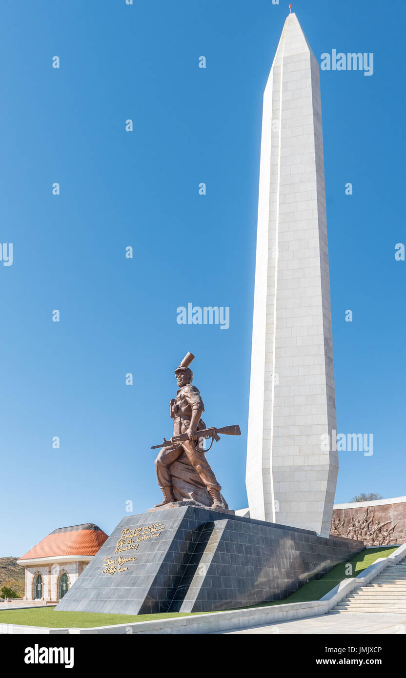 WINDHOEK, NAMIBIA - JUNE 16, 2017: An 8 meter high bronze sculpture of ...