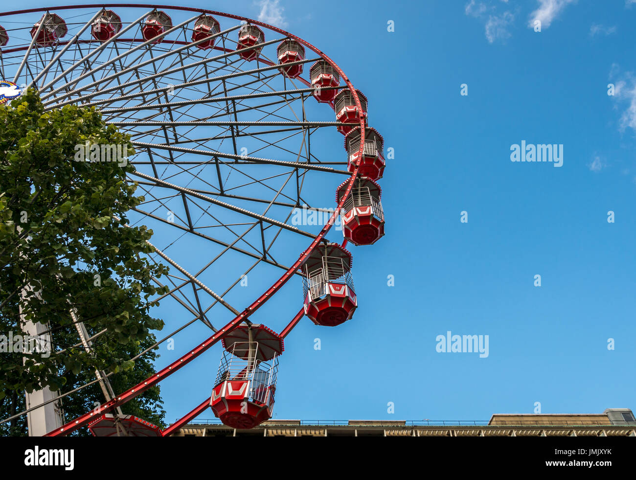 Skyward view of Edinburgh Festival big Ferris wheel, Princes Street ...