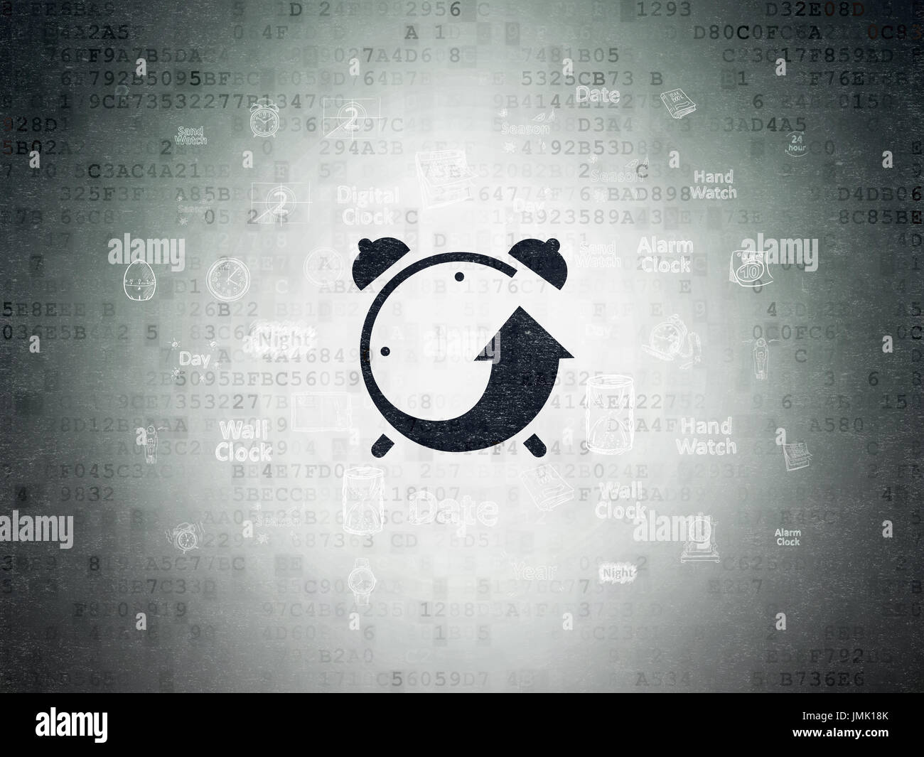 Timeline concept: Alarm Clock on Digital Data Paper background Stock ...