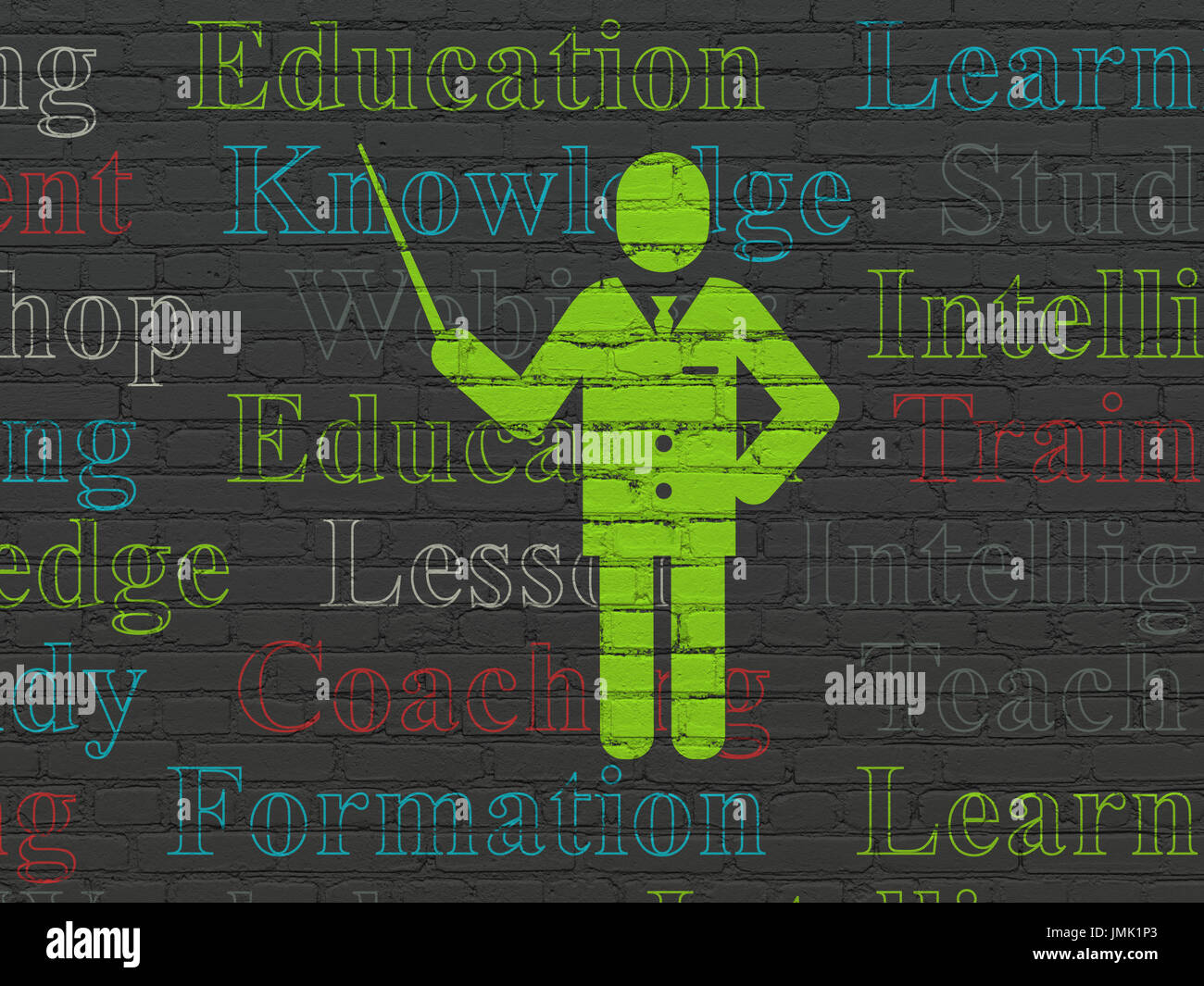 Learning concept: Teacher on wall background Stock Photo - Alamy