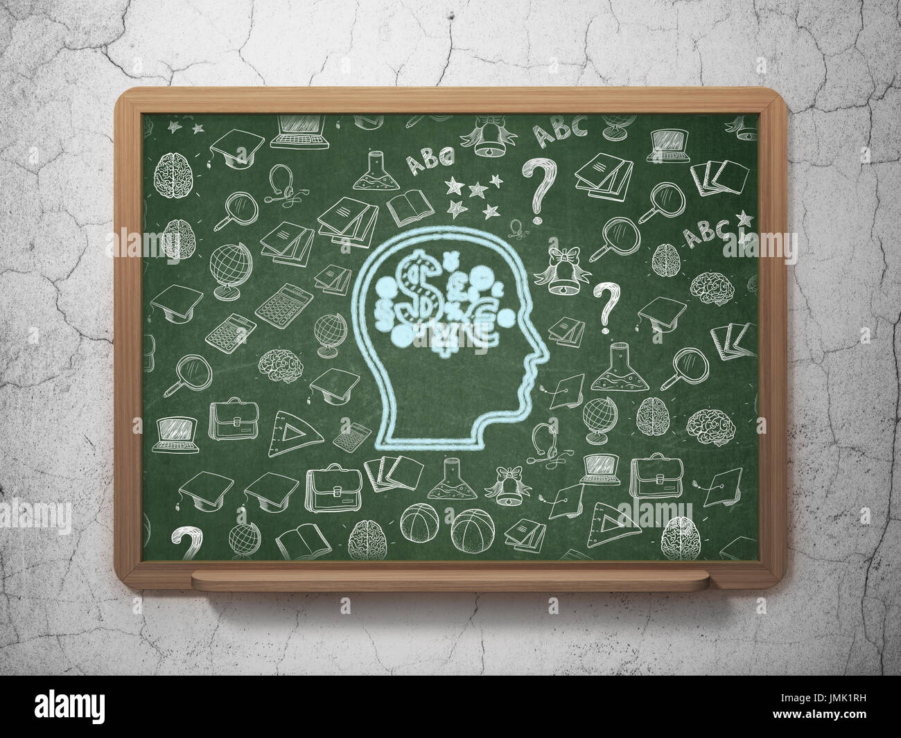 Studying concept: Head With Finance Symbol on School board background ...