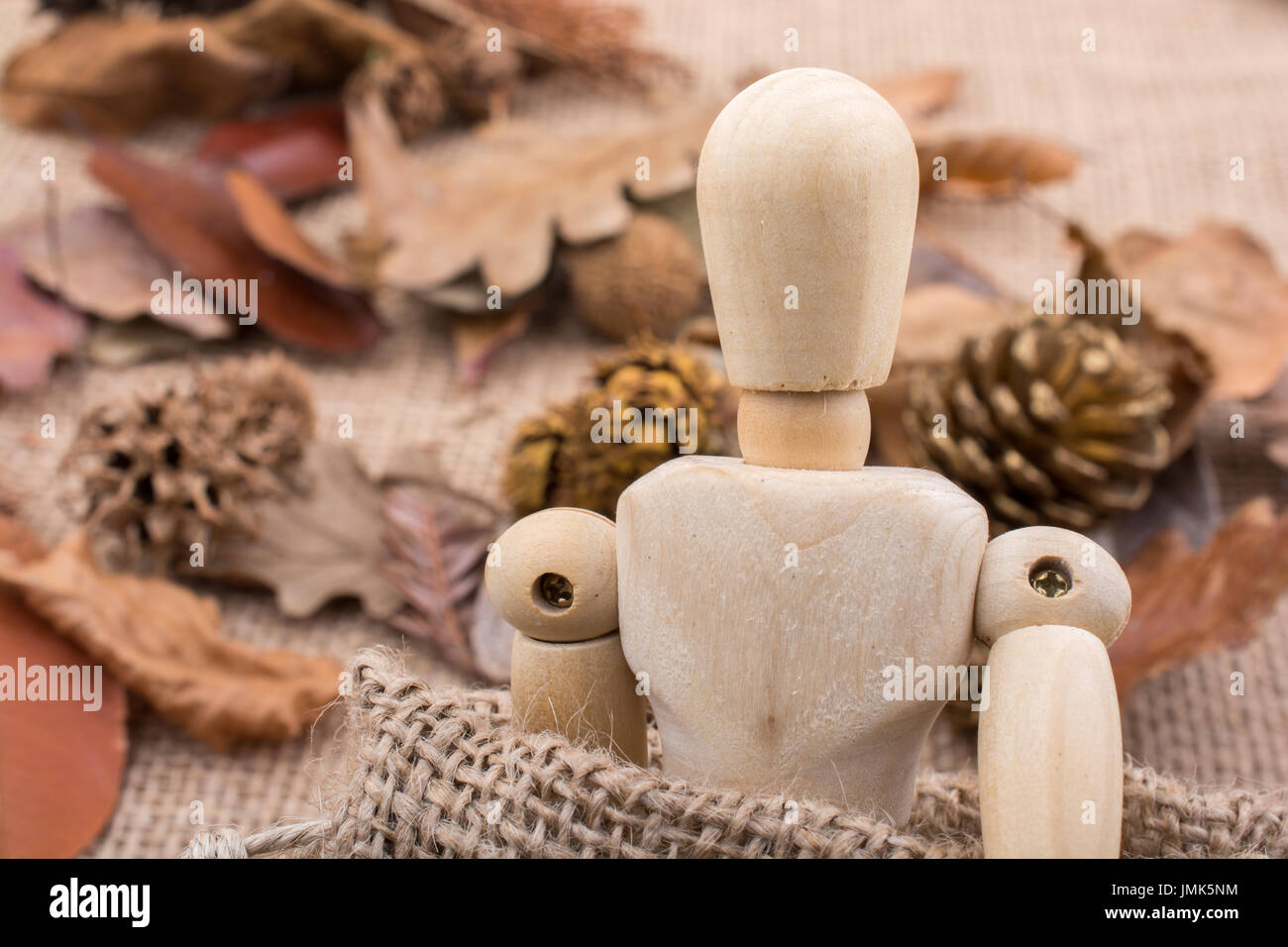 Wooden dolls posing amid autumn background Stock Photo - Alamy