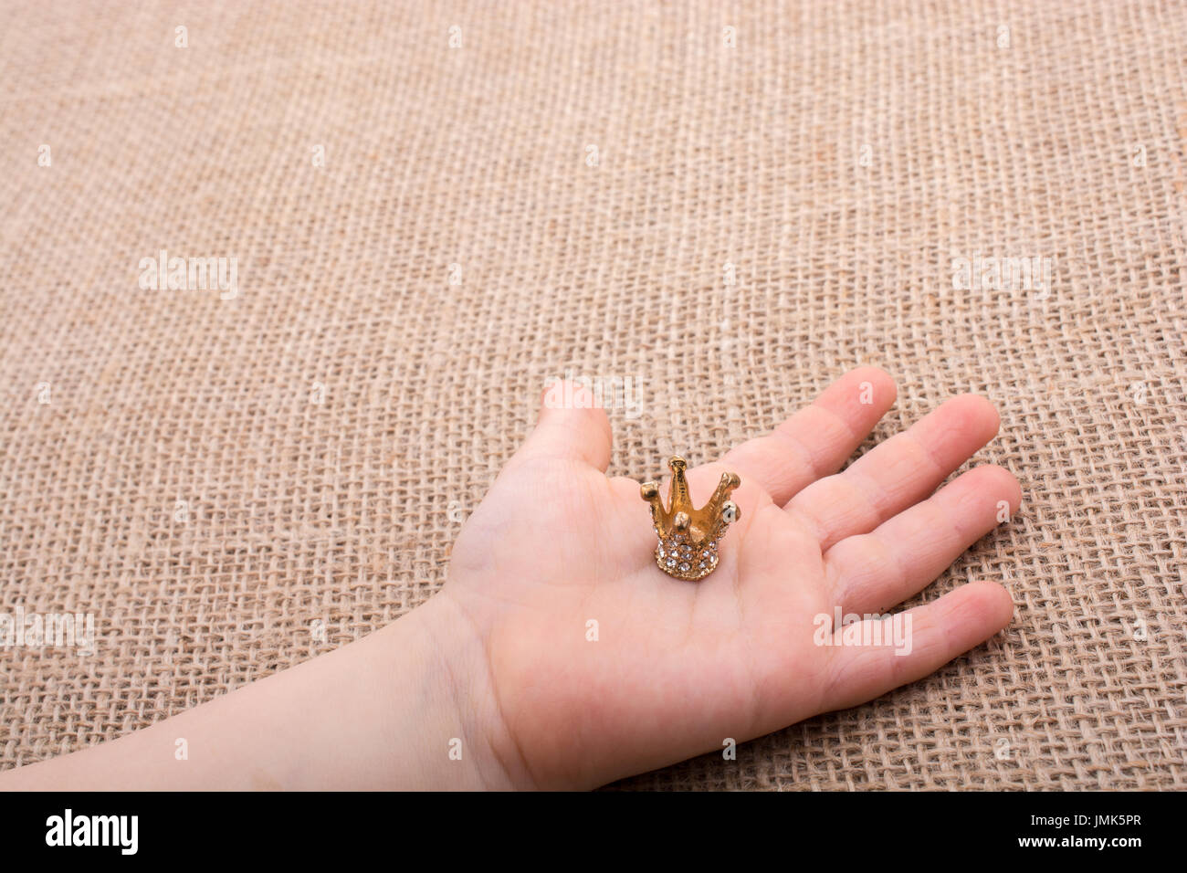 Hand holding a little model crown in hand Stock Photo - Alamy