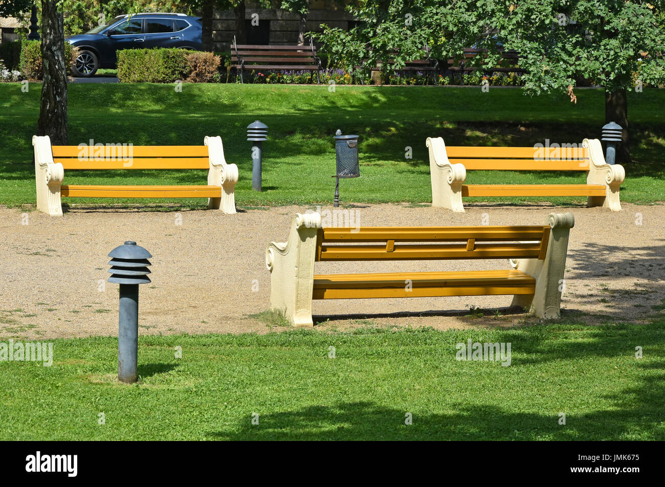 Benches in the park Stock Photo - Alamy
