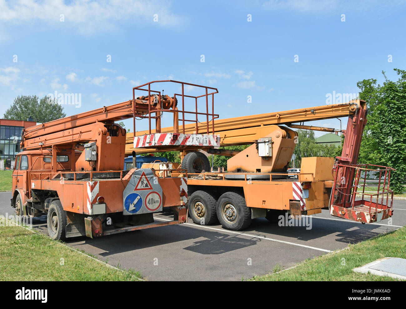 Crane vehicles back side Stock Photo - Alamy