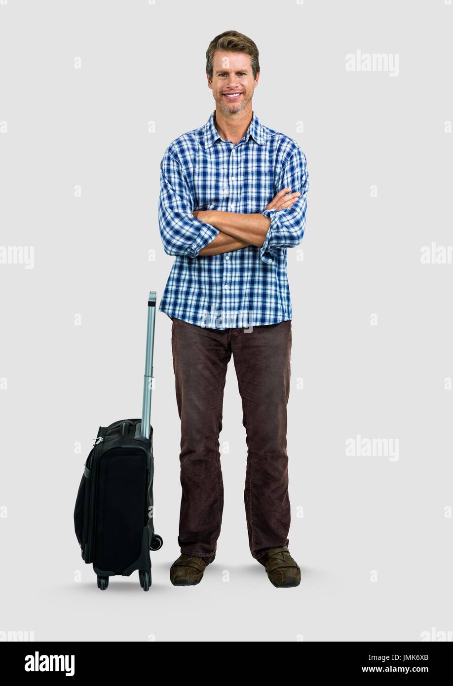 Digital composite of Full body portrait of Man standing with grey ...