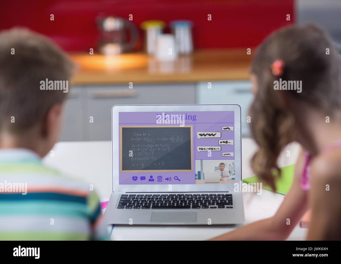 Digital composite of Kids looking at a computer with e-learning ...