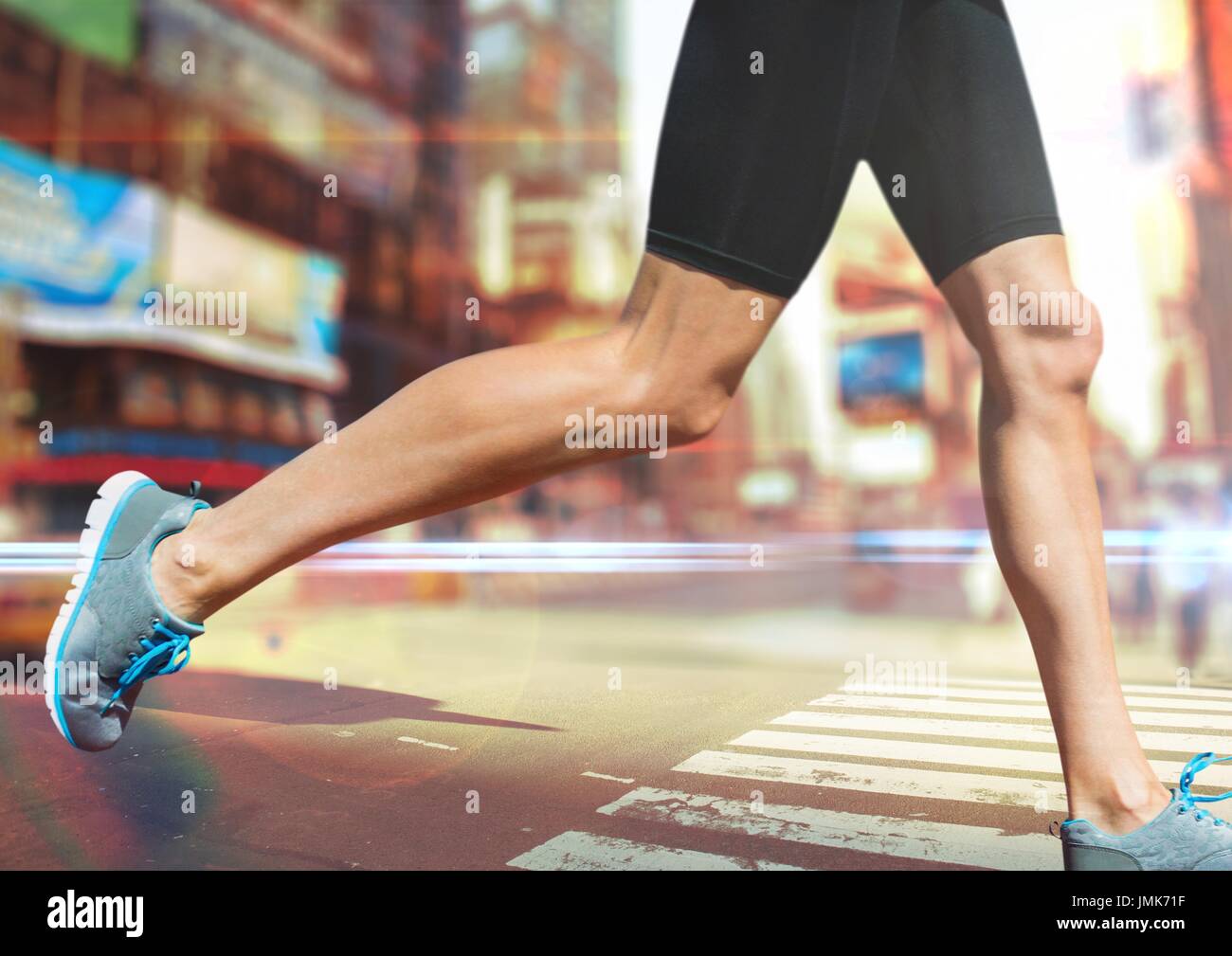 Digital composite of Athlete legs running through city rush light Stock ...