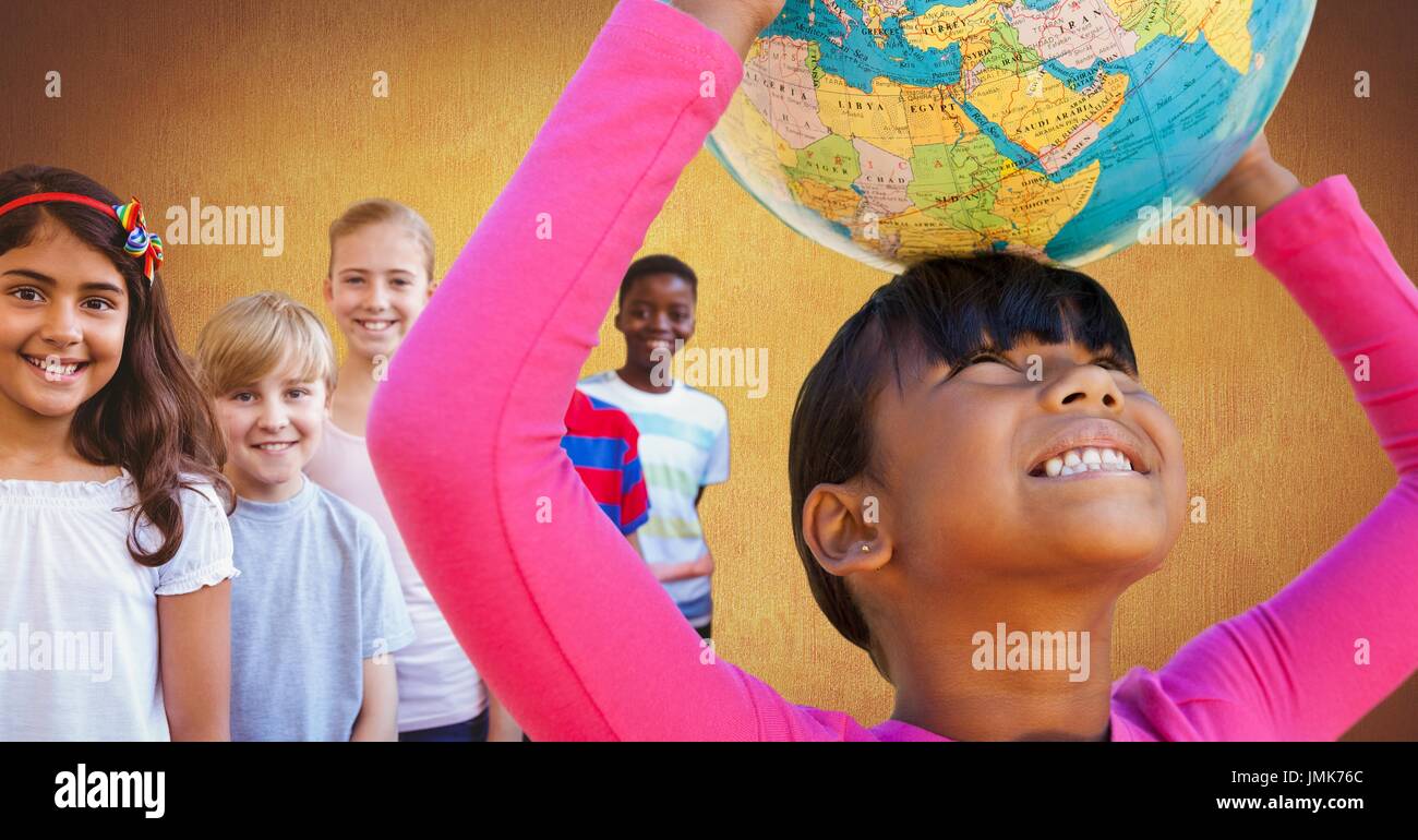 Digital composite of Multinational and multicultural children holding ...