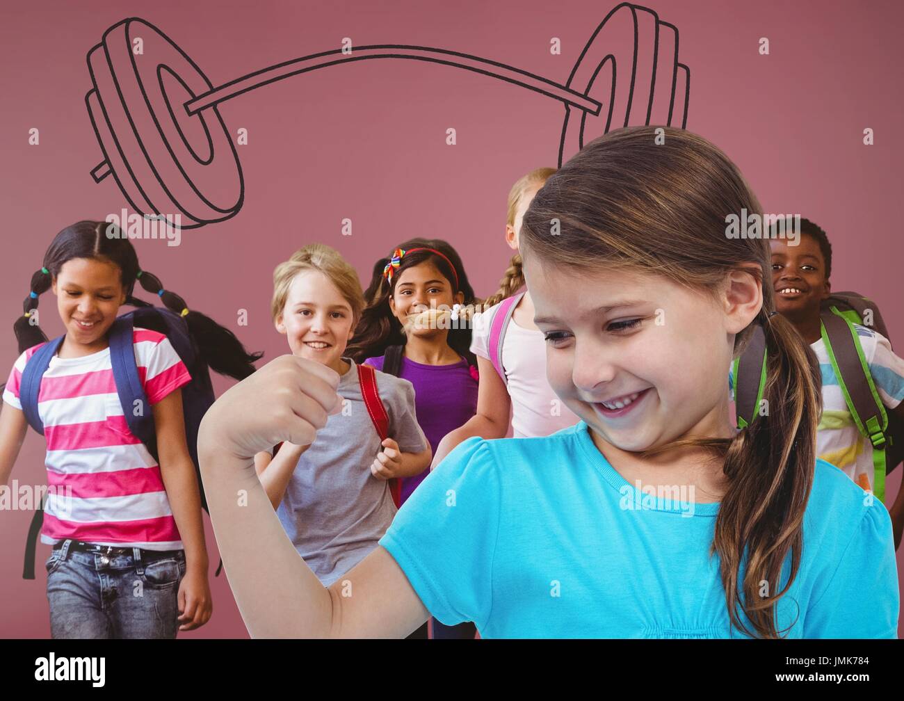 Digital composite of Strong kids having fun with red background and ...
