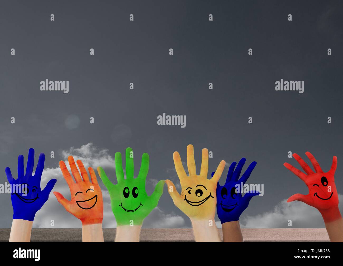 Digital composite of Colorful hands with grey background Stock Photo ...
