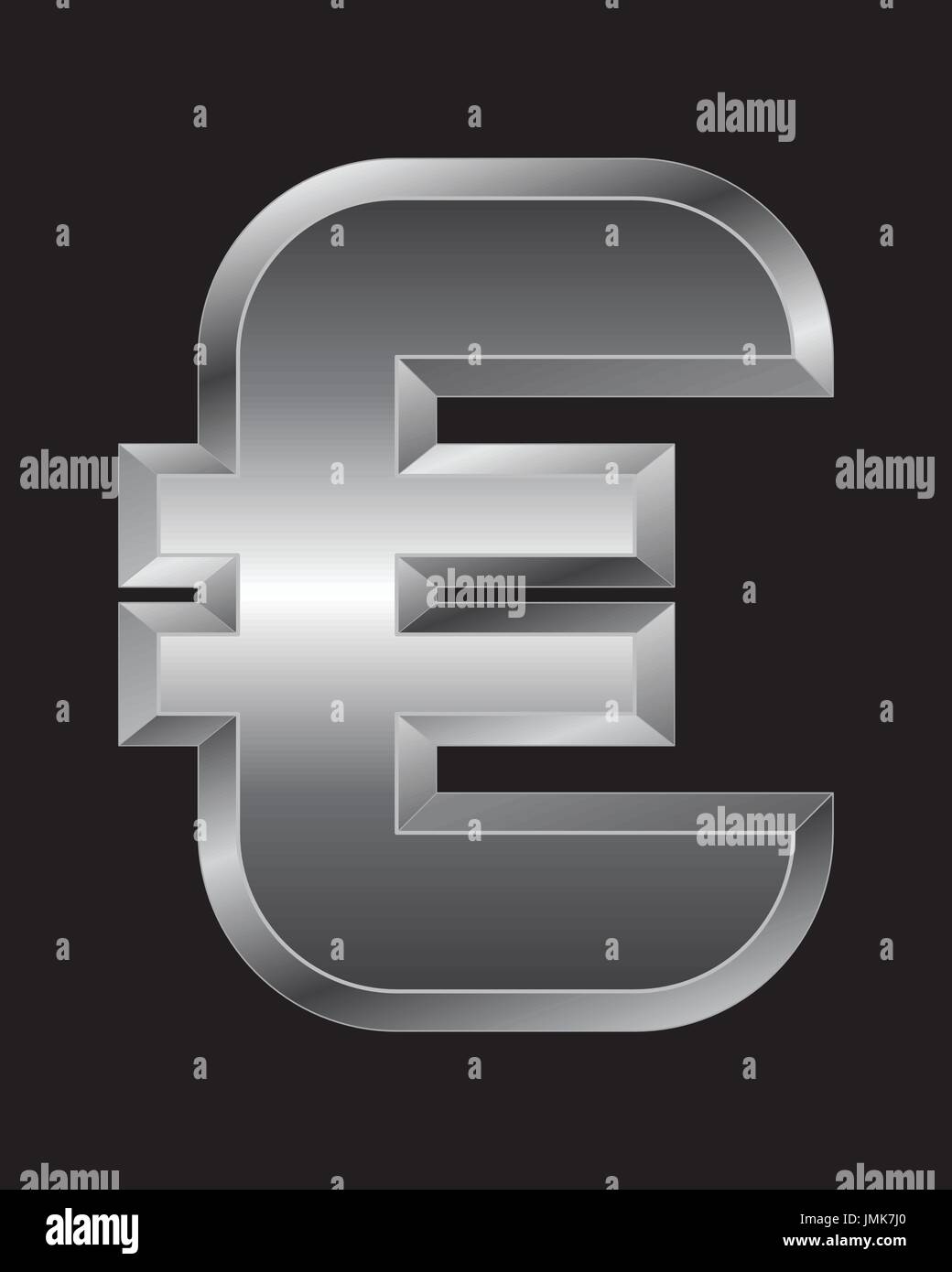 rectangular beveled metal font - euro currency symbol, vector Stock ...