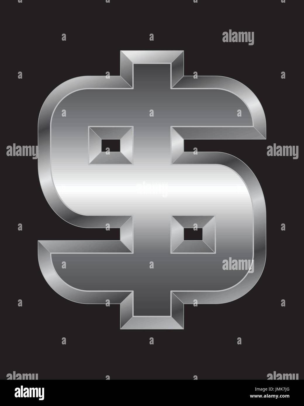 rectangular beveled metal font - dollar currency symbol, vector Stock ...