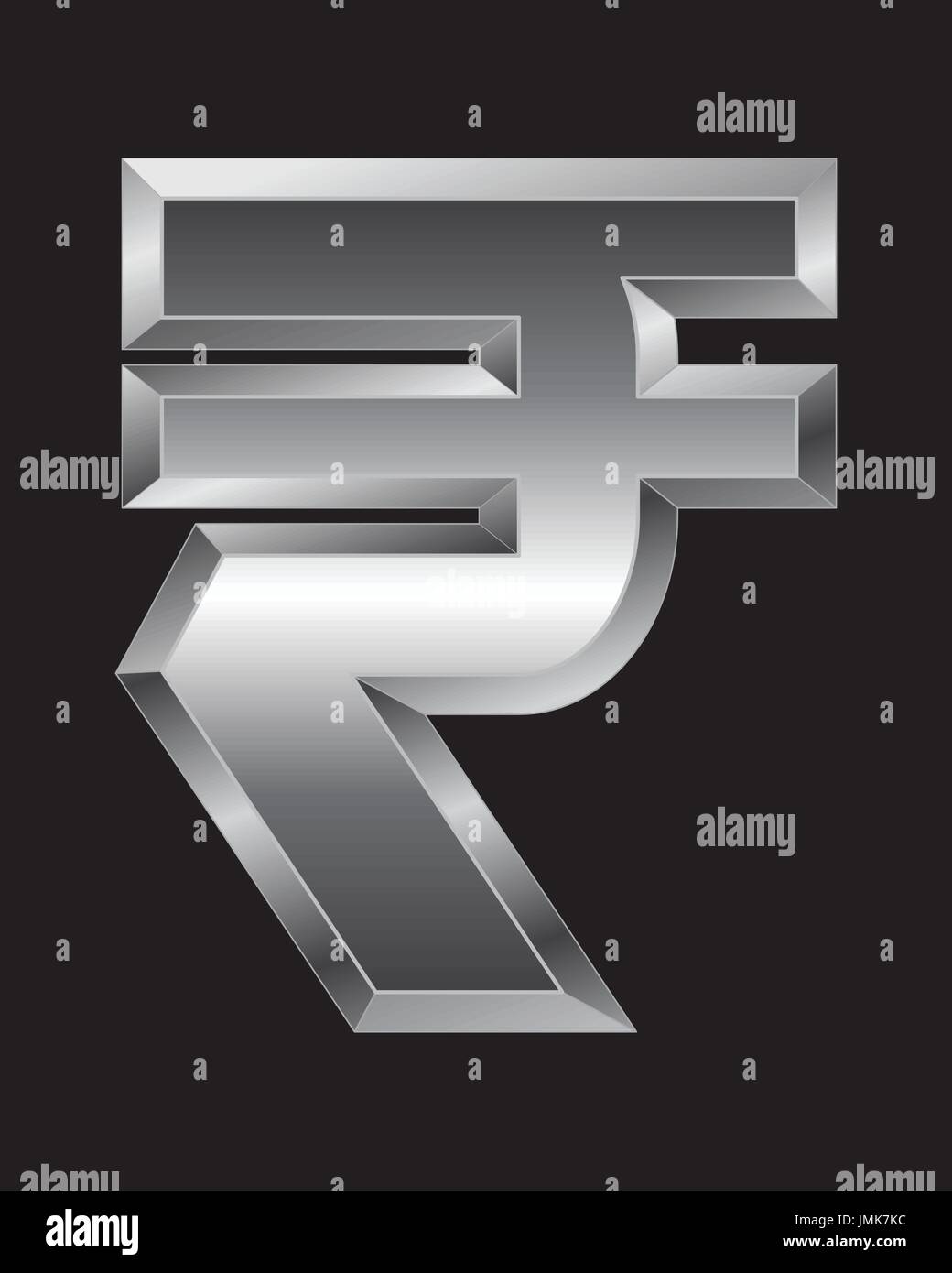 rectangular beveled metal font - rupee currency symbol, vector Stock ...