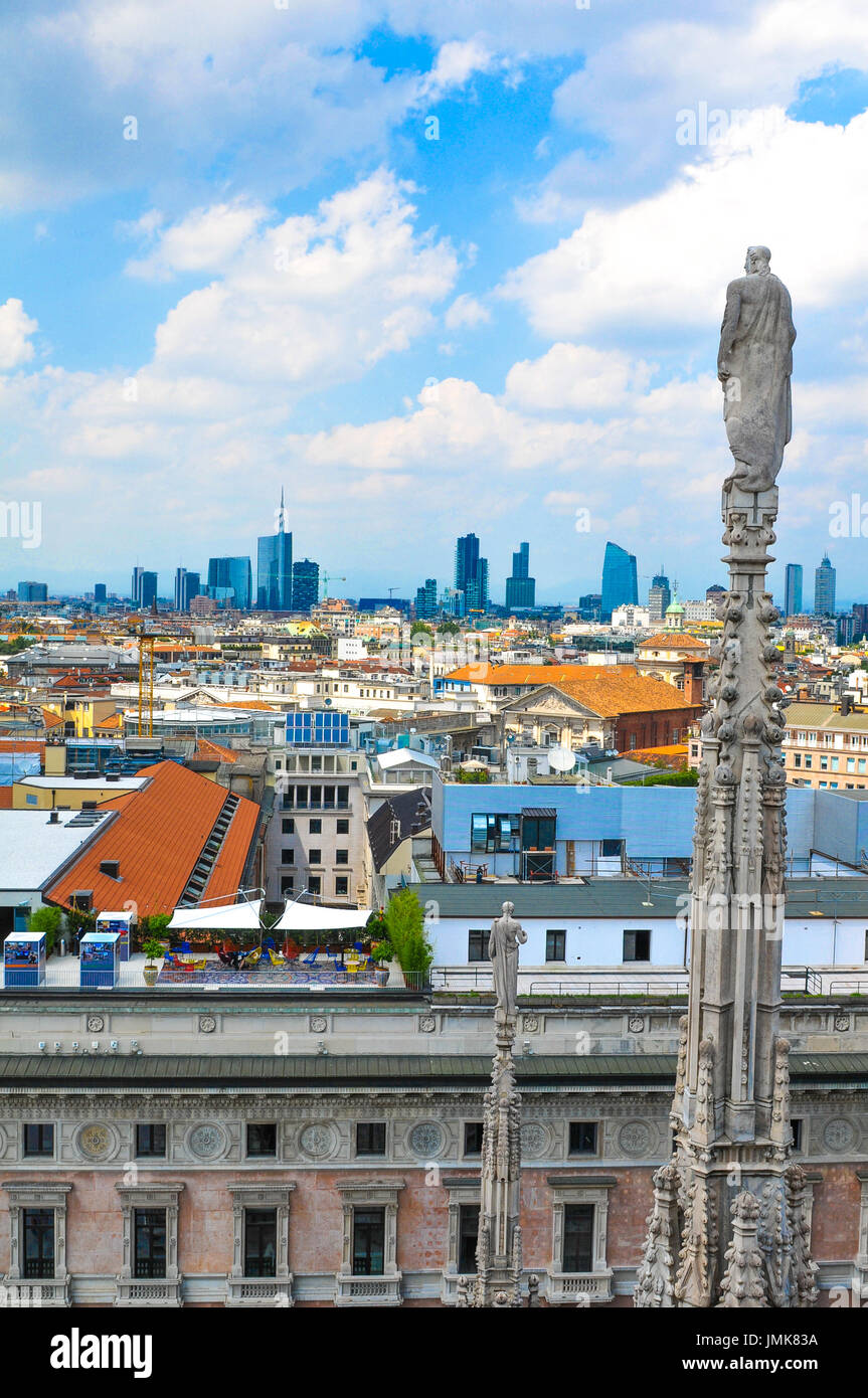 Aerial view of Milan as seen from the famous Dome of Milan in Italy ...