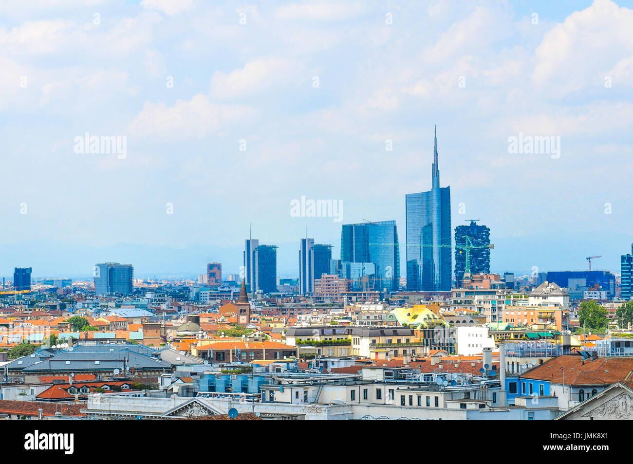 Aerial view of Milan as seen from the famous Dome of Milan in Italy ...