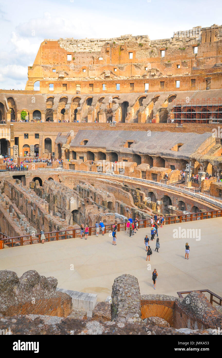 Rome, Italy - June 19, 2016: Tourists visit the Roman vestiges inside ...