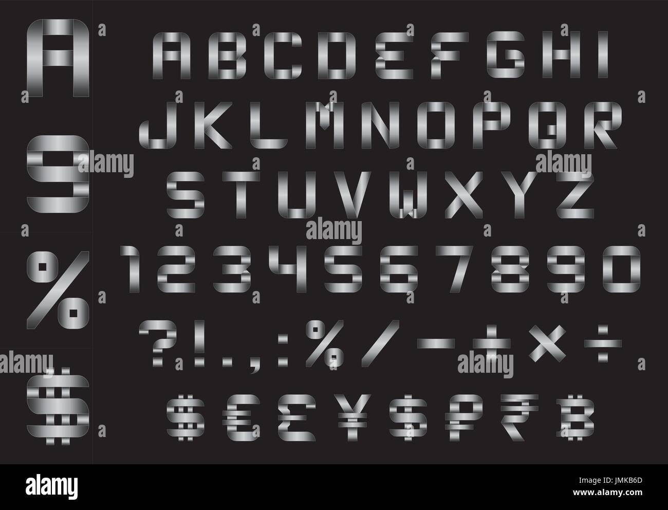 alphabet, numbers, currency and symbols pack - rectangular bent metal font, vector Stock Vector ...