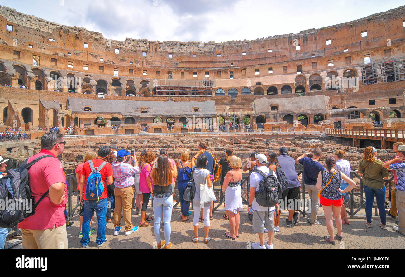 Rome, Italy - June 19, 2016: Tourists visit the Roman vestiges inside ...