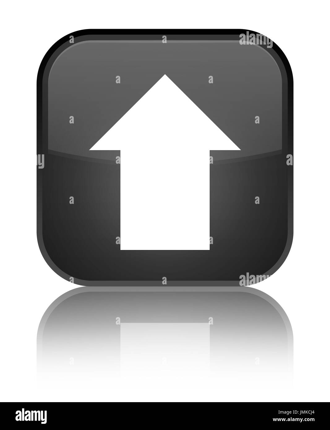 Upload arrow icon isolated on special black square button reflected ...
