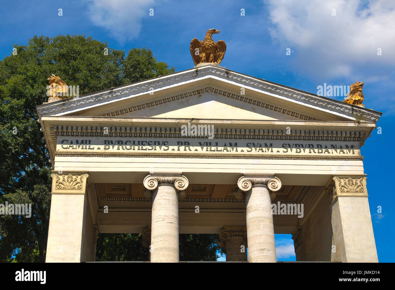 Architectural detail of the entrance to Borghese Gardens in Rome, Italy ...