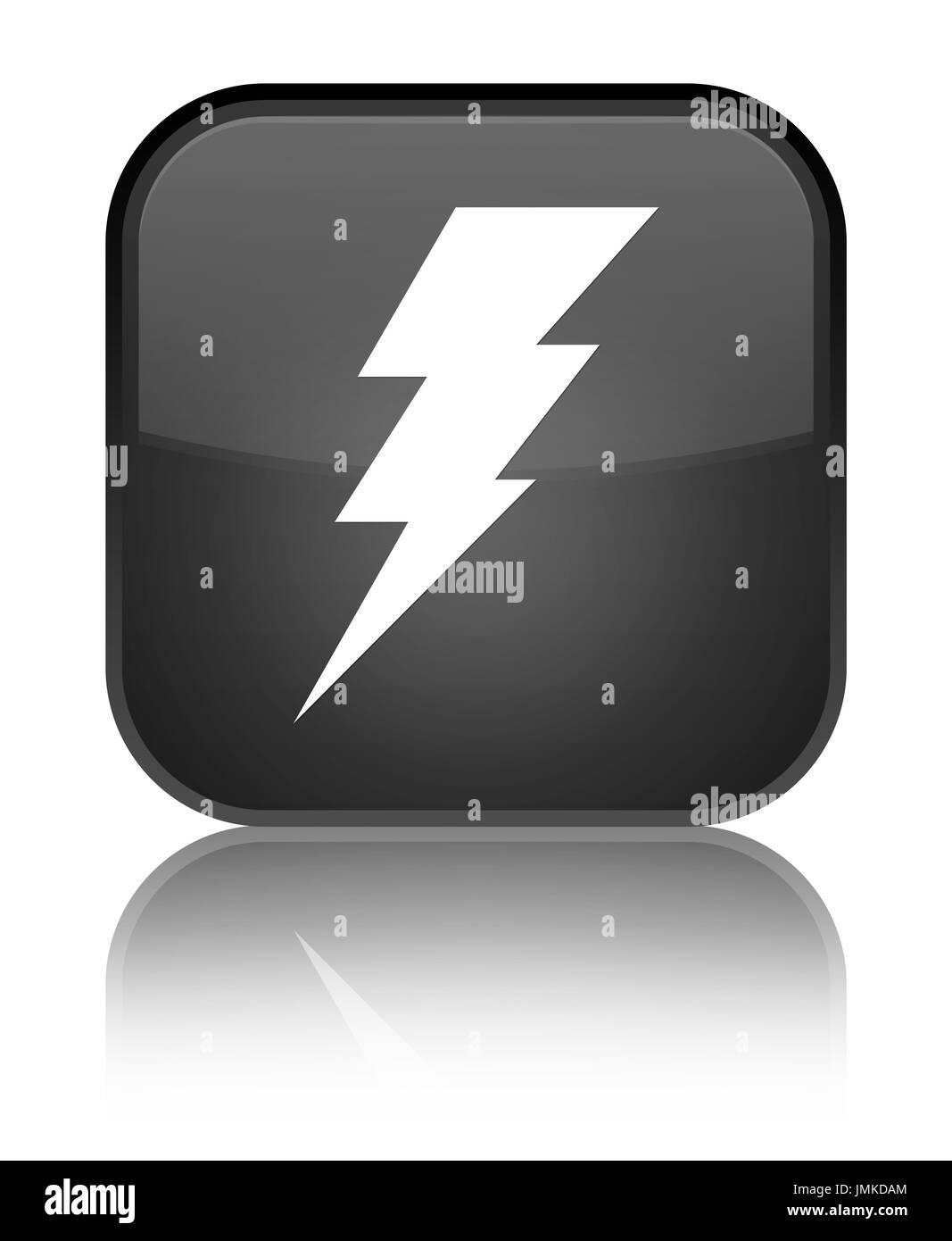 Electricity icon isolated on special black square button reflected ...