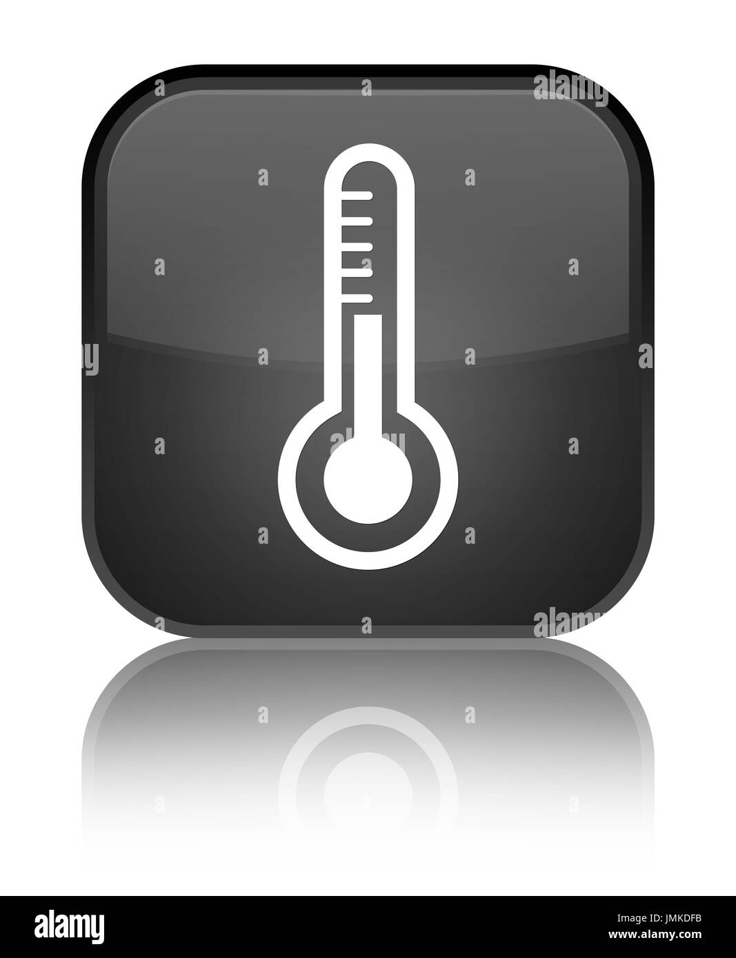 Thermometer icon isolated on special black square button reflected ...