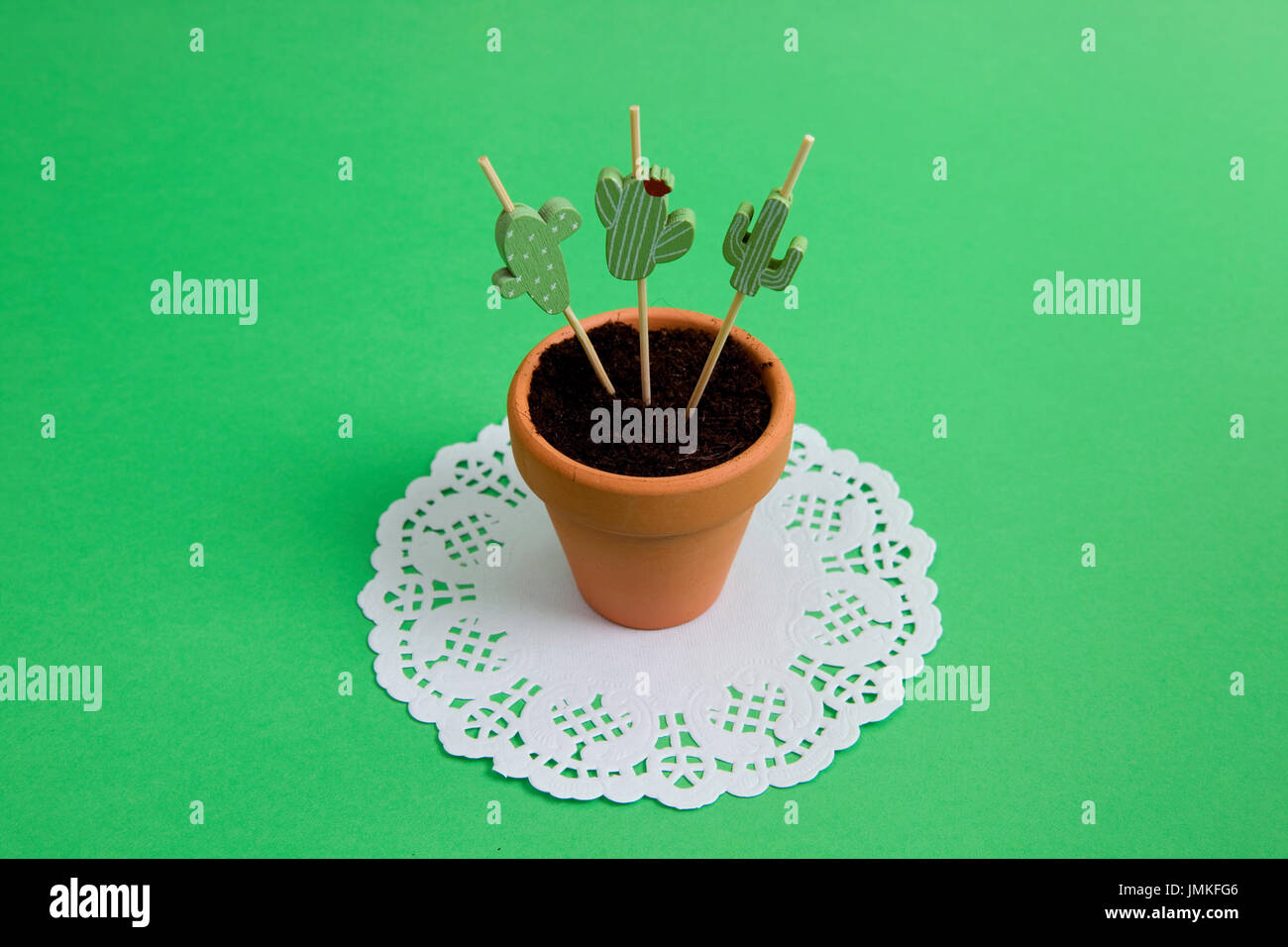 Cactus toothpick planted in a pot like a real. Green on green. Minimal ...