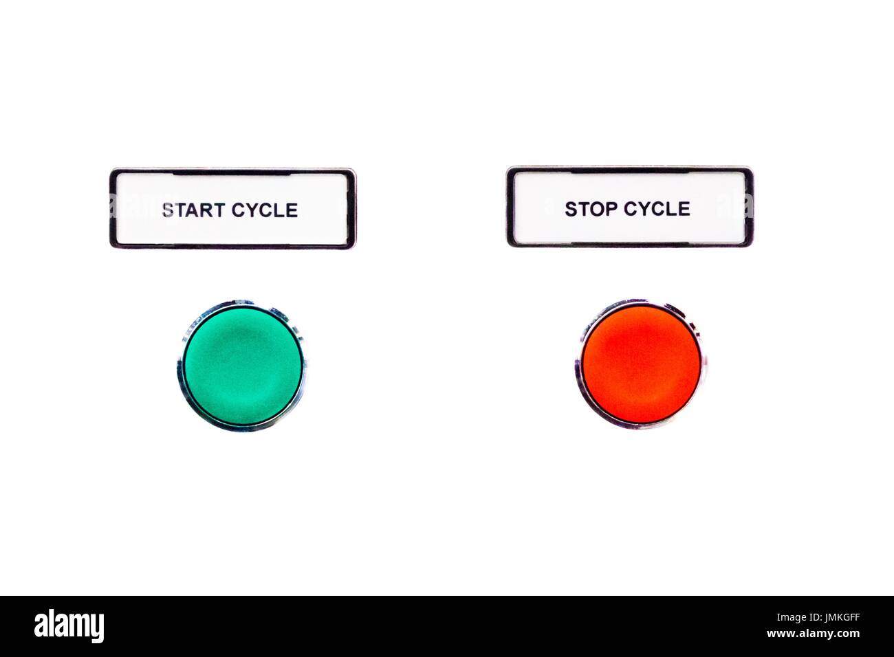 Simple cycle buttons green start beside red stop button. Beginning and ...