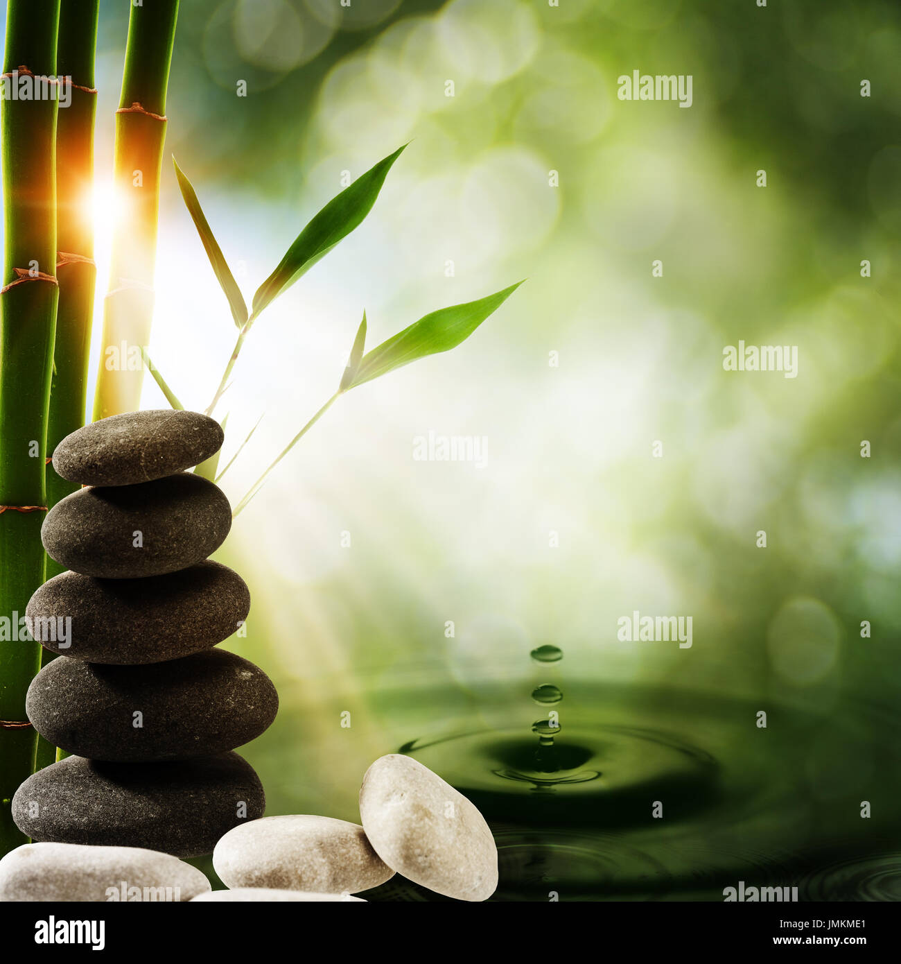 Oriental eco backgrounds with bamboo and water splash Stock Photo - Alamy