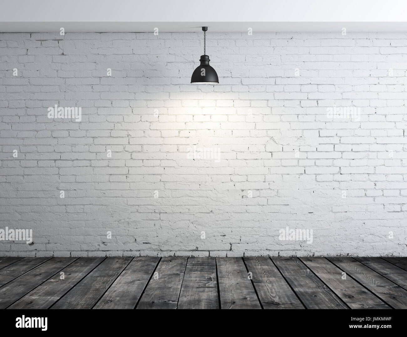 brick room with wood floor and lamp on ceiling Stock Photo - Alamy