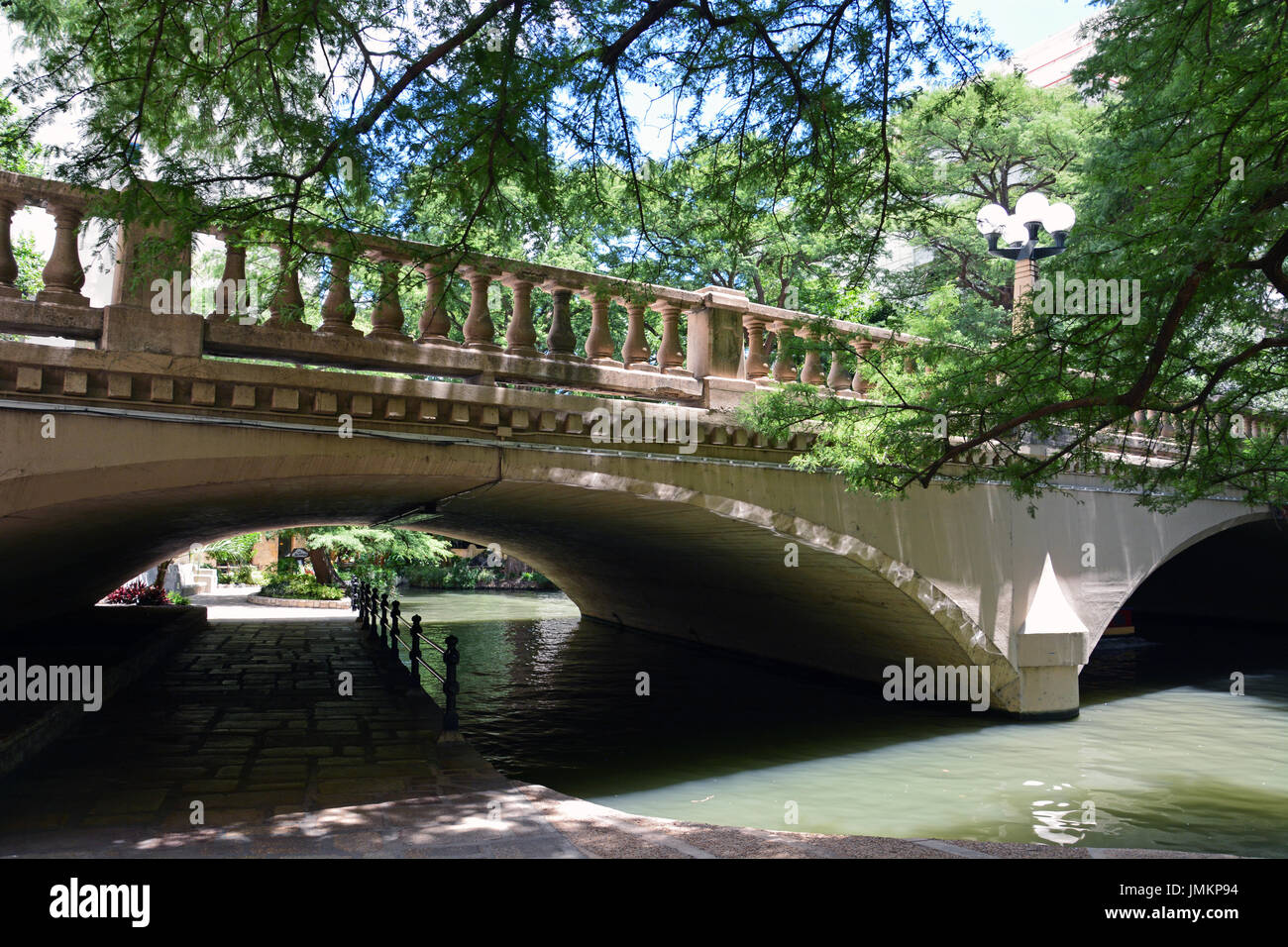 Built in 1922 the Navarro Street Bridge crosses the San Antonio River ...