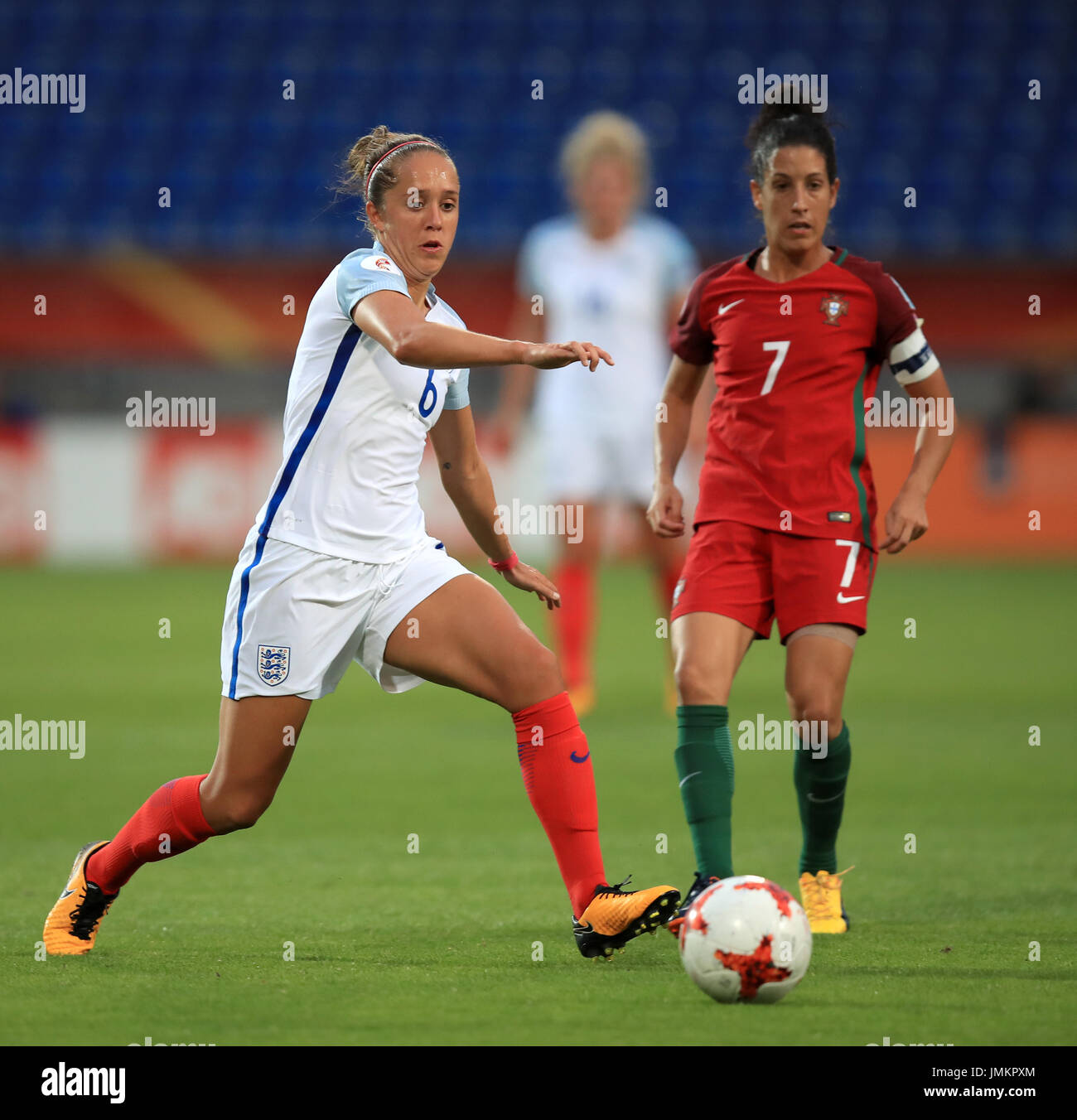 England's Jo Potter (left) and Portugal's Claudia Neto battle for the ...