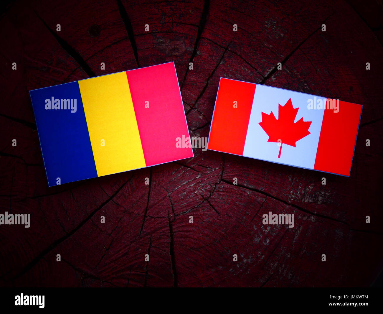 Chad flag with Canadian flag on a tree stump isolated Stock Photo - Alamy