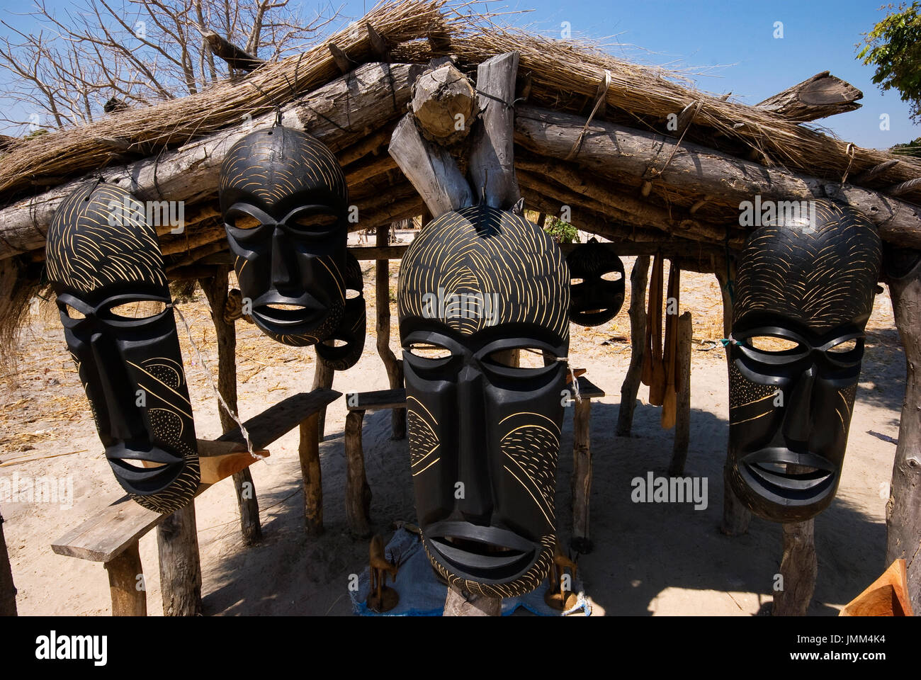 Roadside mask seller stall at Caprivi Strip, Namibia Stock Photo - Alamy