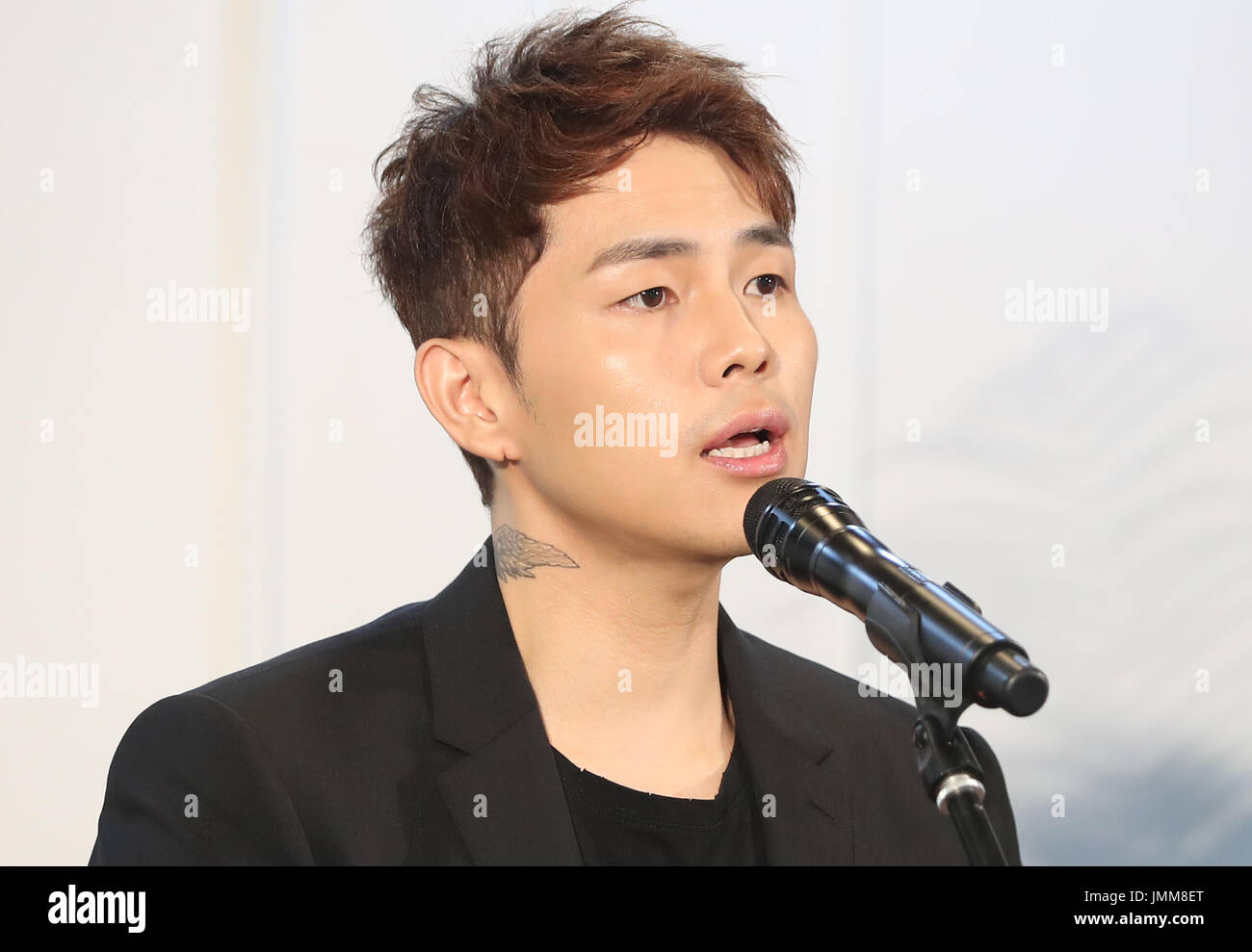 S. Korean singer Park Won South Korean singer Park Won greets reporters ...