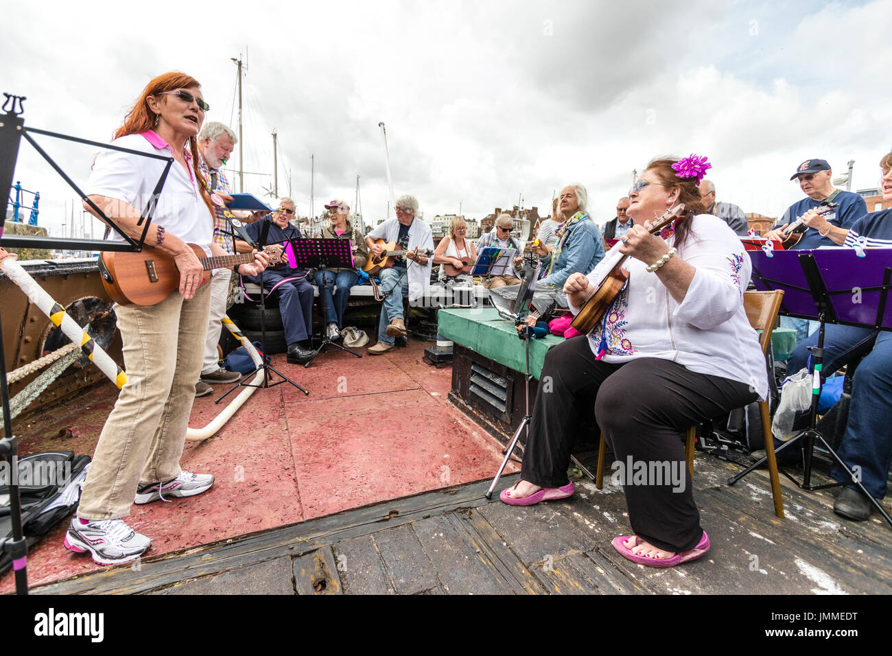 Concert by the Deal band, The Sunshine Ukes on the back of a tugboat ...