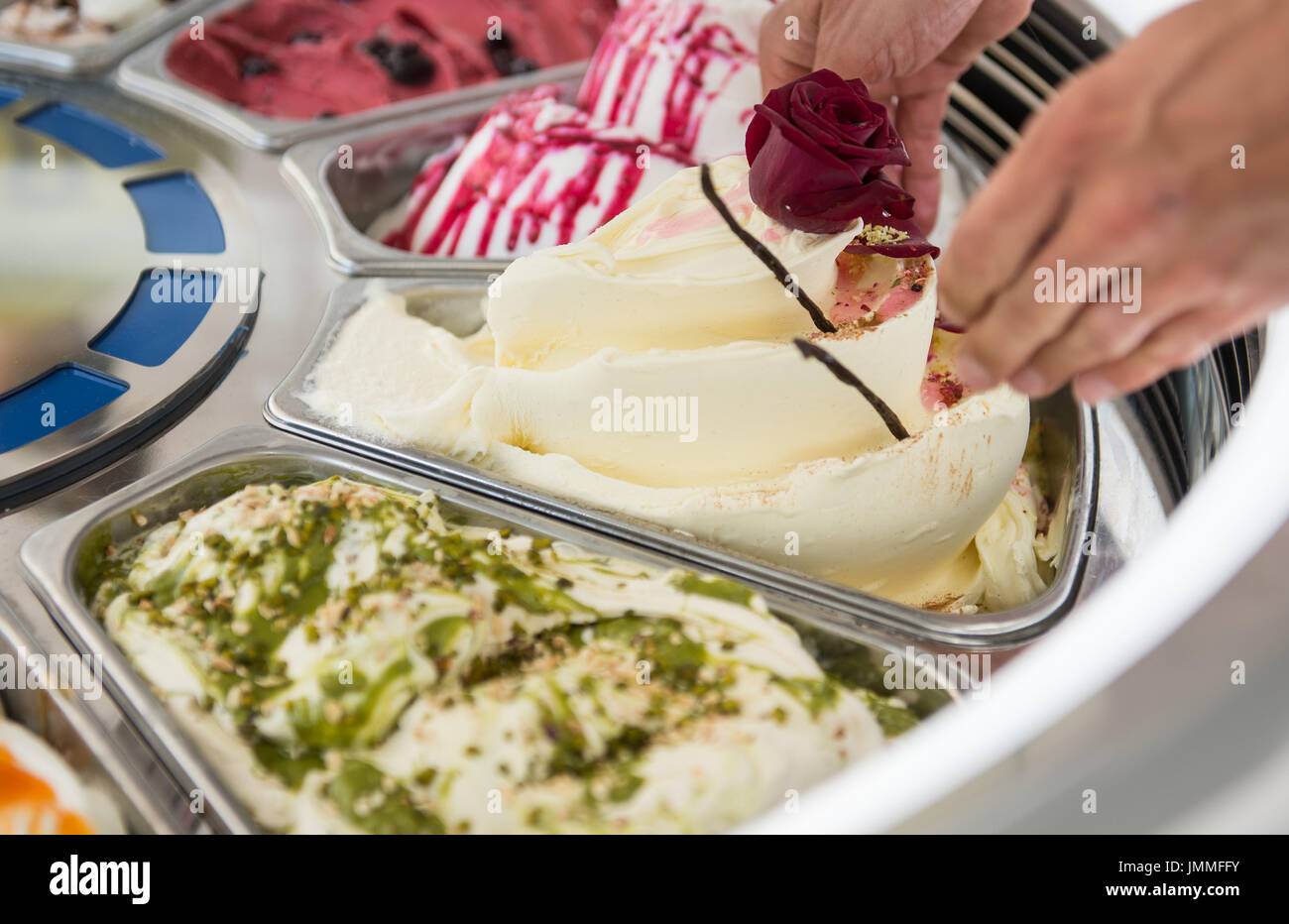 Hamburg, Germany. 28th July, 2017. Different flavours of ice cream are ...
