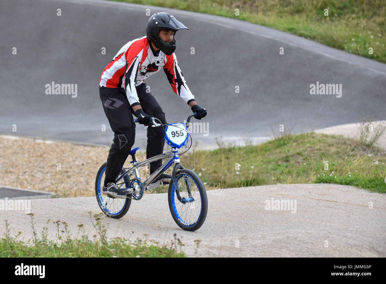 London, UK. 28 July 2017. Young competitors take part in BMX races, at ...