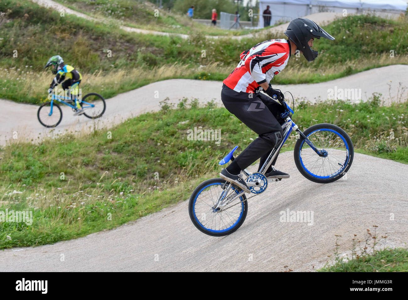 London, UK. 28 July 2017. Young competitors take part in BMX races, at ...