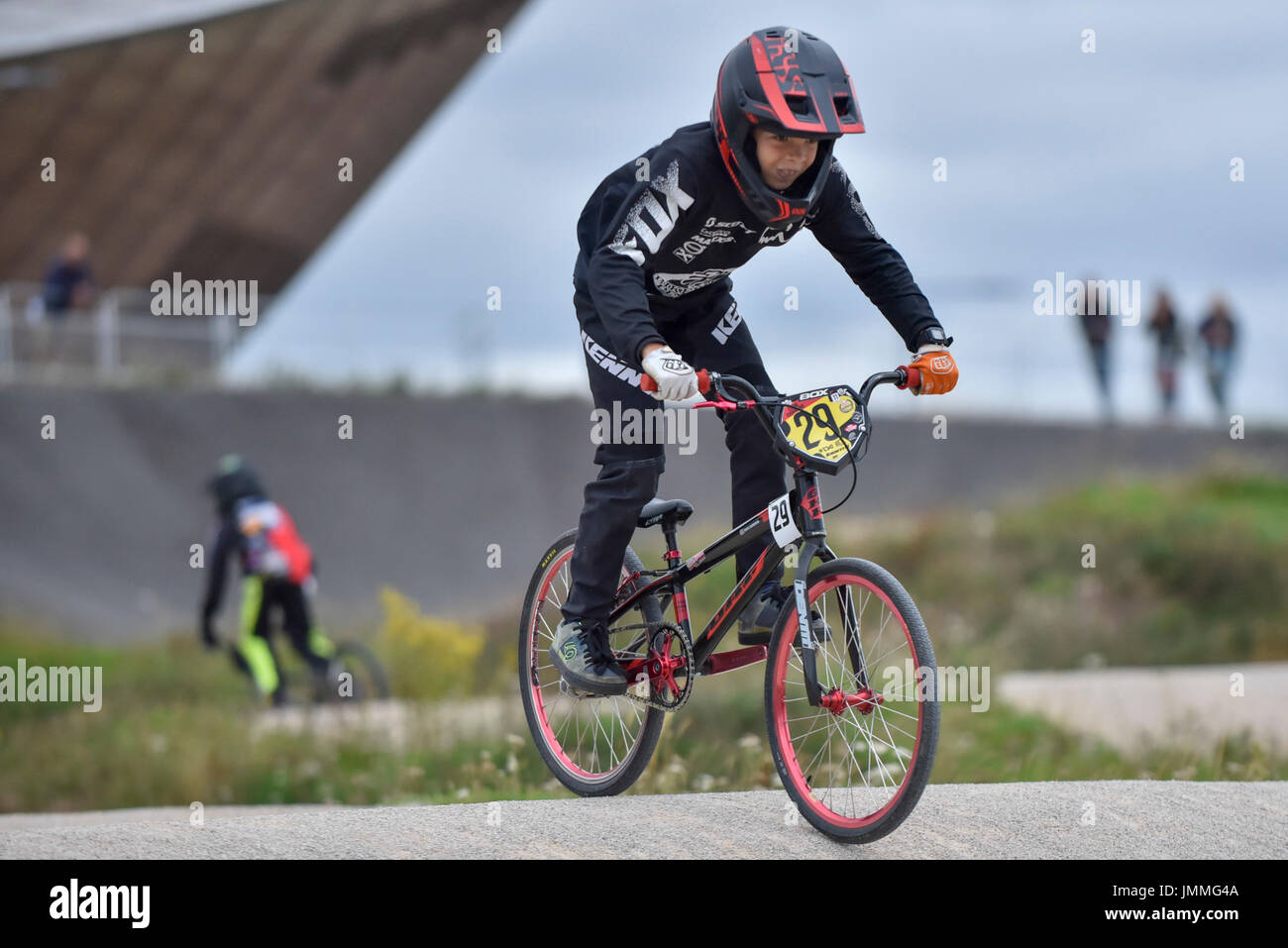 London, UK. 28 July 2017. Young competitors take part in BMX races, at ...