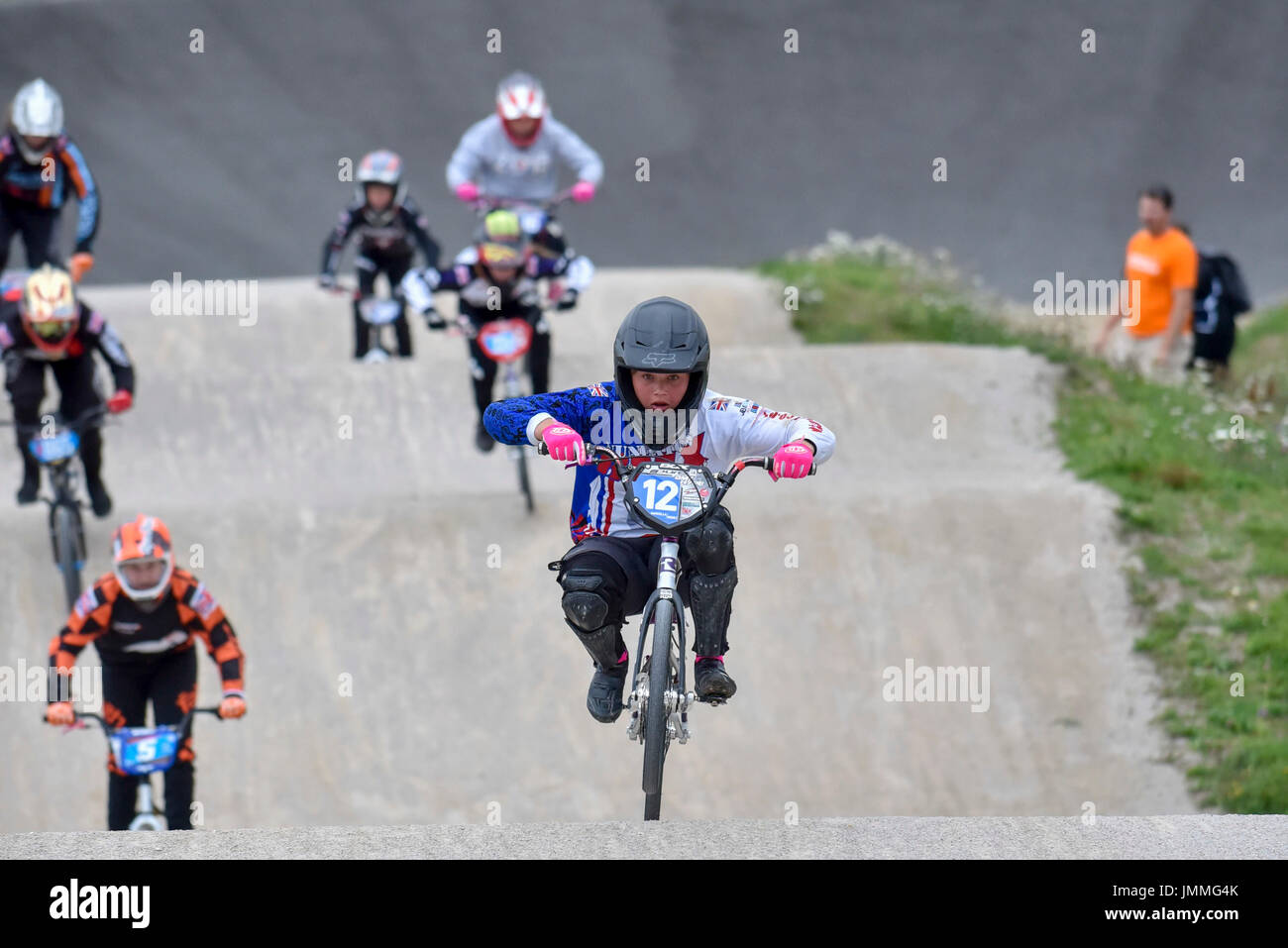 London, UK. 28 July 2017. Young competitors take part in BMX races, at ...