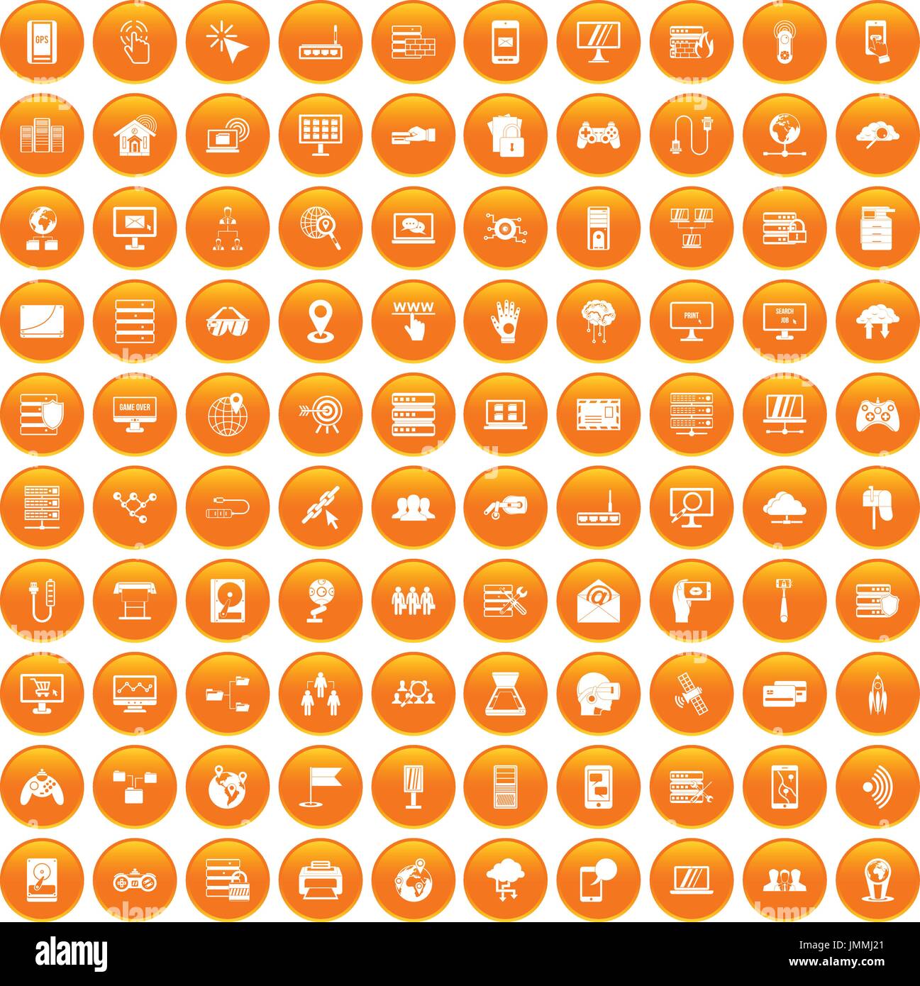 100 network icons set orange Stock Vector Image & Art - Alamy