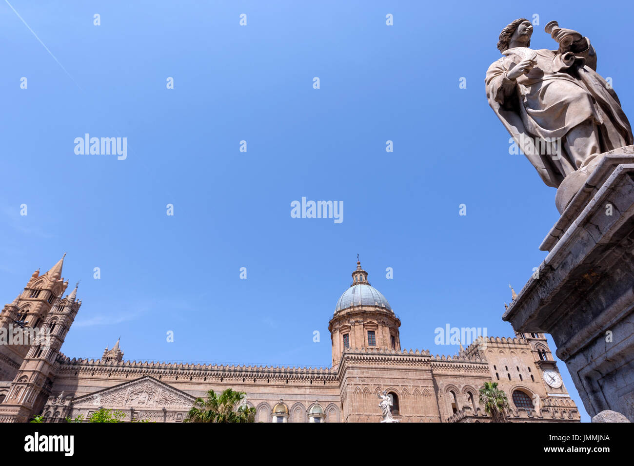 Statues in front of Palermo Cathedral, Sicily, Italy. UNESCO World ...