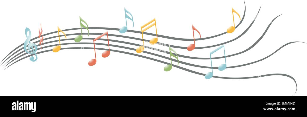 Colorful music Notes on a musical range seem to dance to the rhythm of ...