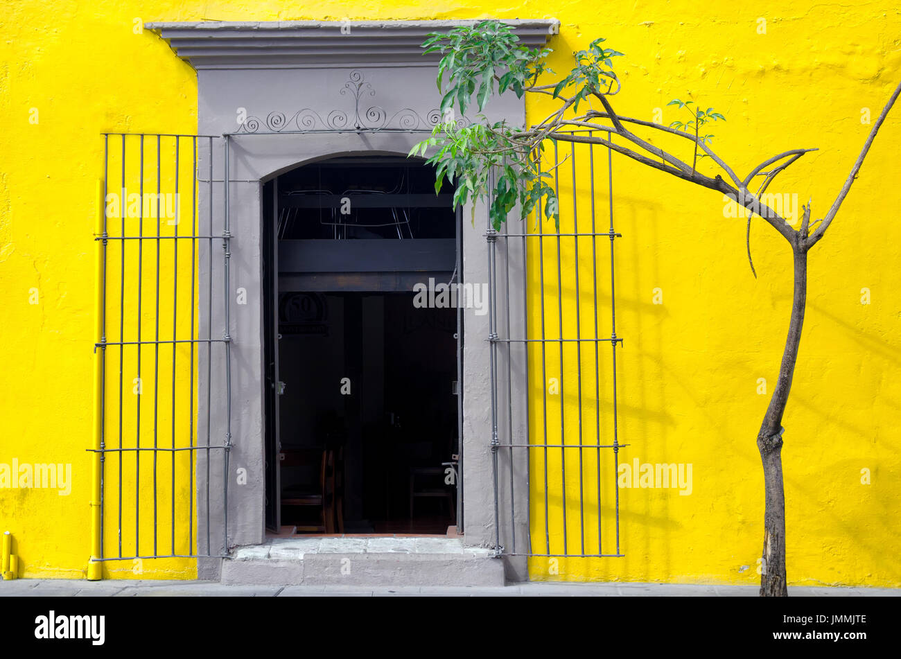 Beautiful yellow house in Oaxaca, Mexico Stock Photo - Alamy