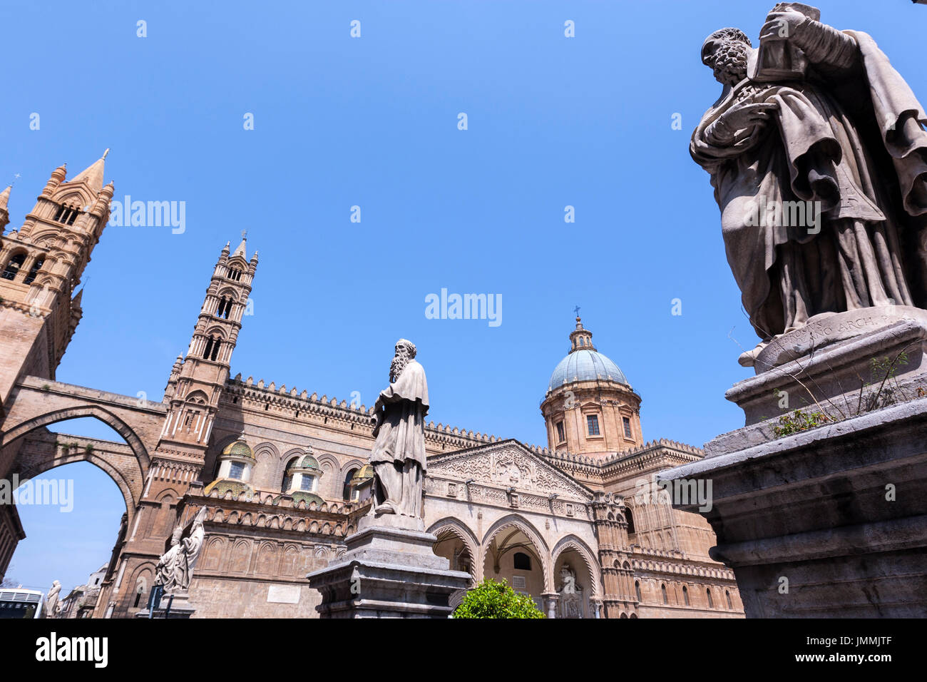 Statues in front of Palermo Cathedral, Sicily, Italy. UNESCO World ...
