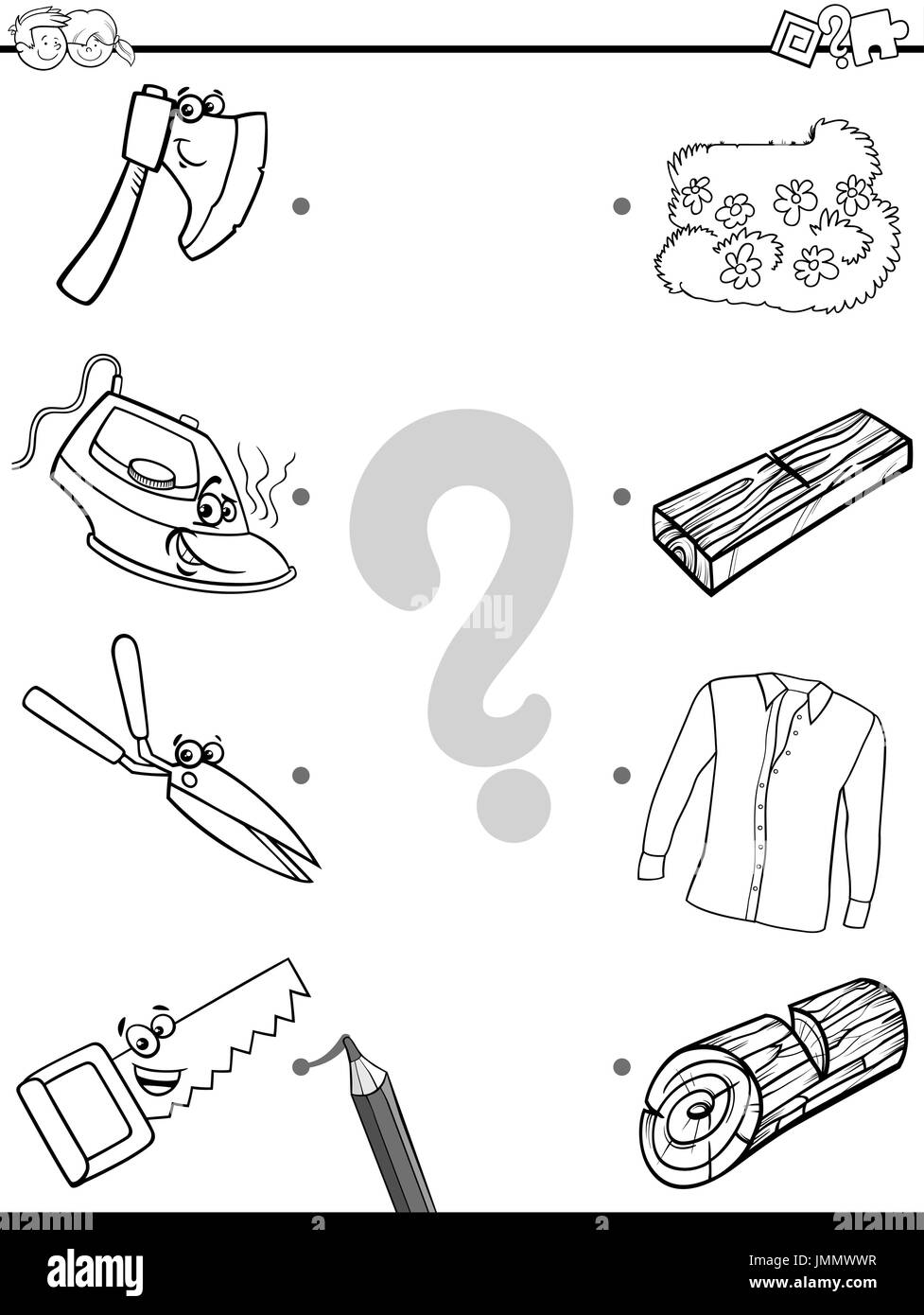 Black and White Cartoon Illustration of Education Pictures Matching ...